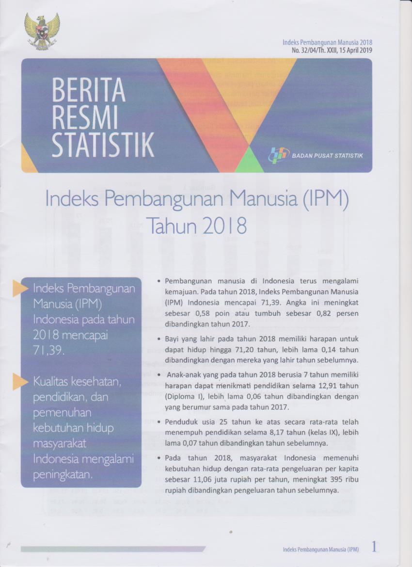 Berita Resmi Statistik No.32/04/Th.XXII, 15 April 2019: Indeks ...