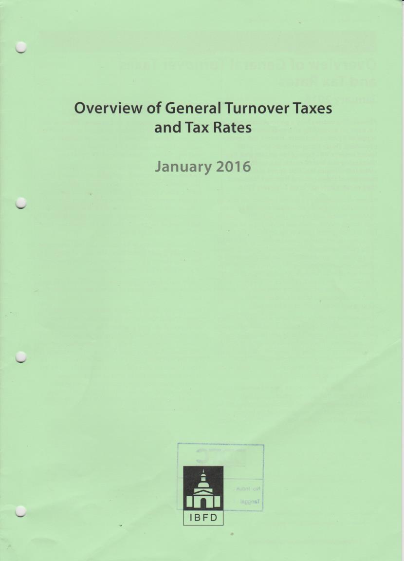 Overview of General Turnover Taxes and Tax Rates Jan 2016 | DDTC Library