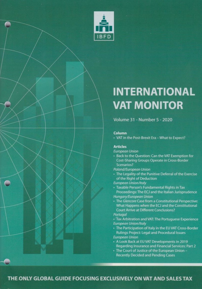 International VAT Monitor Vol. 31 No. 5 - 2020 | DDTC Library